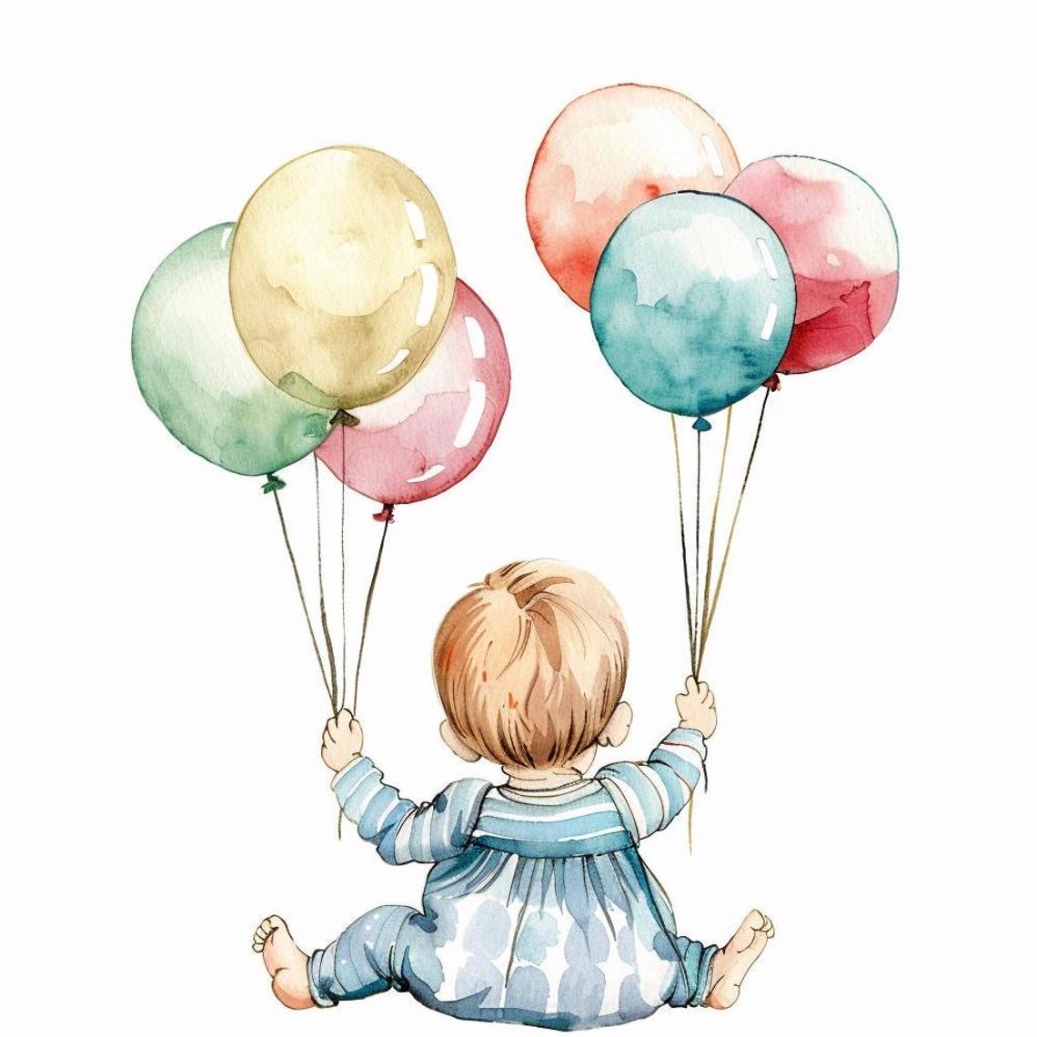 16 Baby Boy Balloons Clipart, Watercolor Birthday Child Clip Art ...