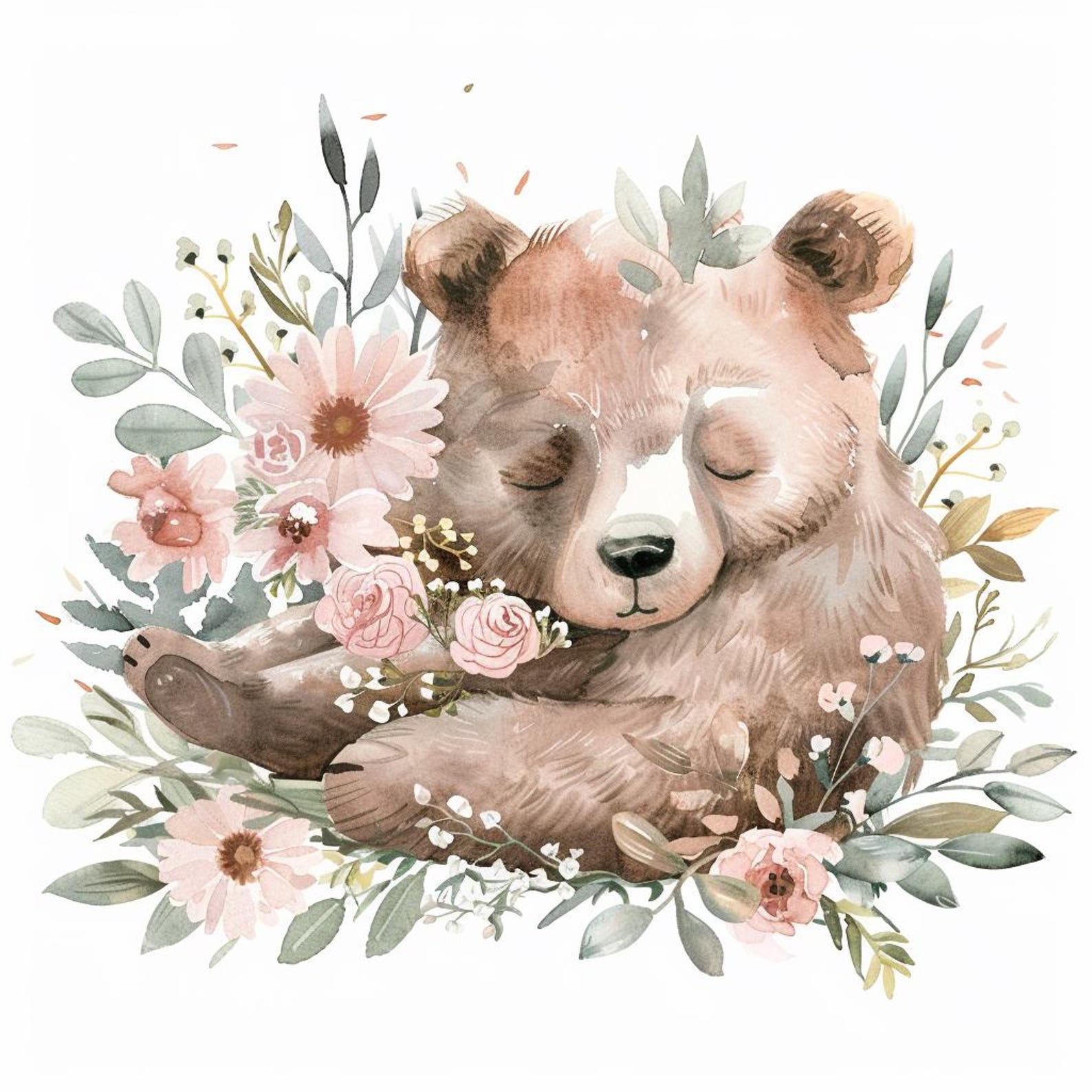 Sleeping Baby Bear Clipart: Watercolor Teddy Bear Art (digital Download ...