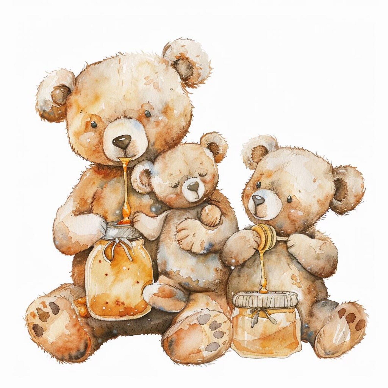 12 Teddy Bear Family Clipart, Watercolor Baby Bear Clip Art, Printable ...
