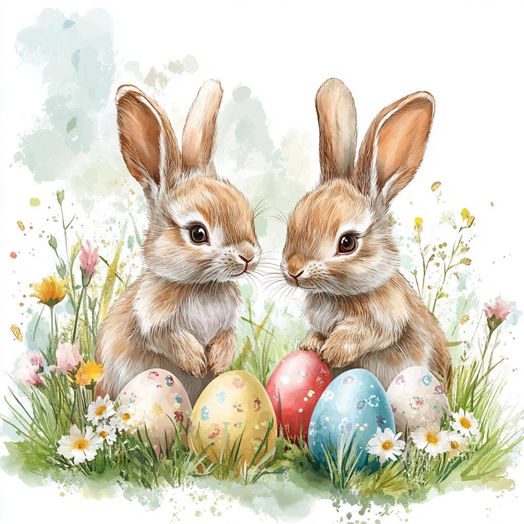 16 Easter Bunnies Floral Clipart, Watercolor Easter Eggs Clipart ...