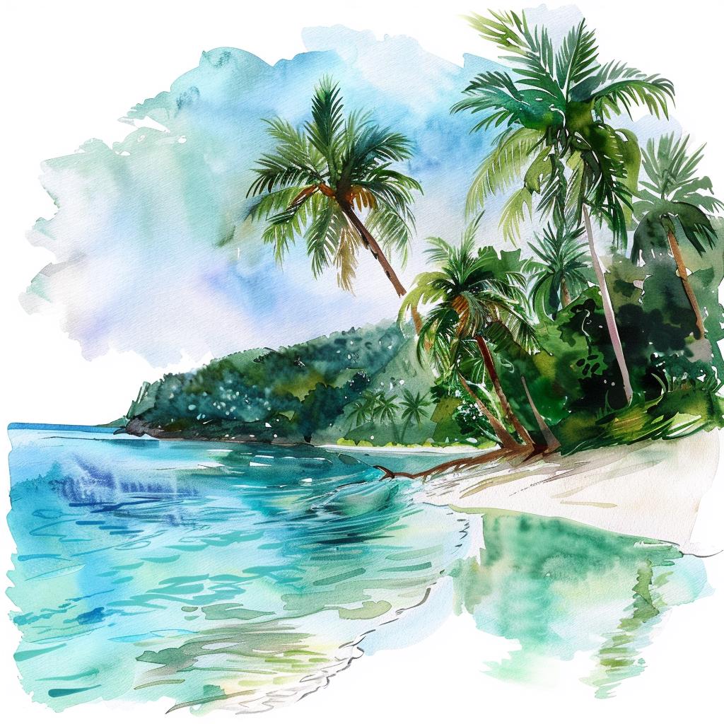 15 Paradise Beach Clipart, Watercolor Tropical Beach Clip Art ...