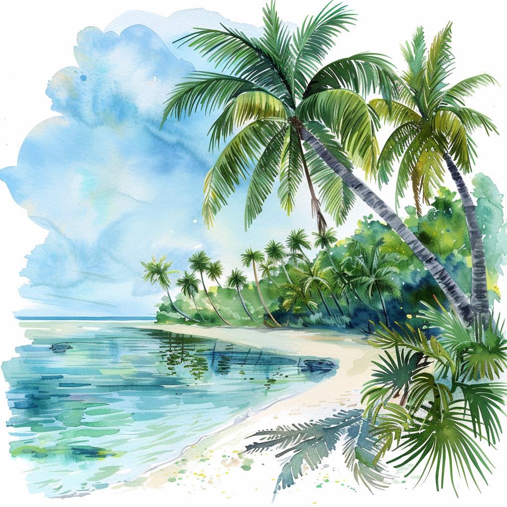 15 Paradise Beach Clipart, Watercolor Tropical Beach Clip Art ...
