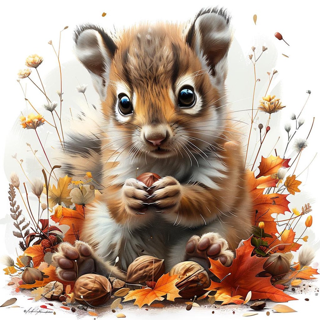15 Autumn Squirrel Clipart, Watercolor Forest Animal Clip Art ...