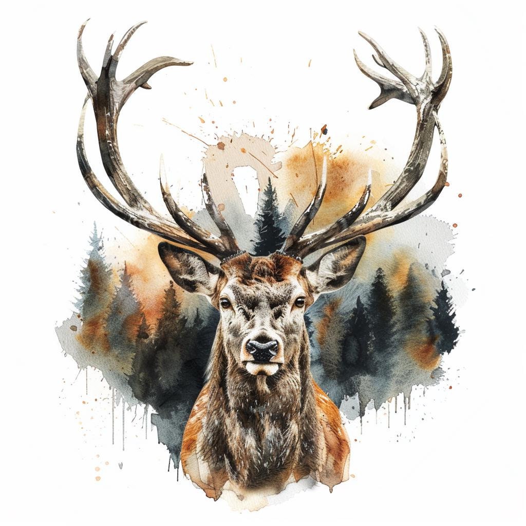 16 Red Deer Clipart, Watercolor Forest Animal Clip Art, Printable High ...