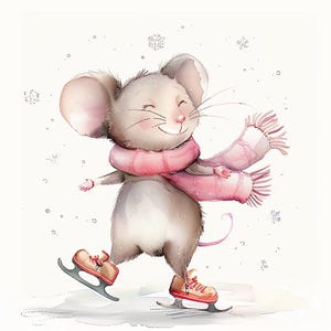 16 Mouse Skating Clipart, Watercolor Winter Animal Clip Art, Printable High Quality Jpgs ...