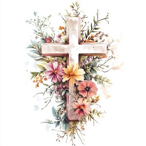 15 Floral Easter Christian Cross Clipart, Watercolor Crucifix Clip Art ...