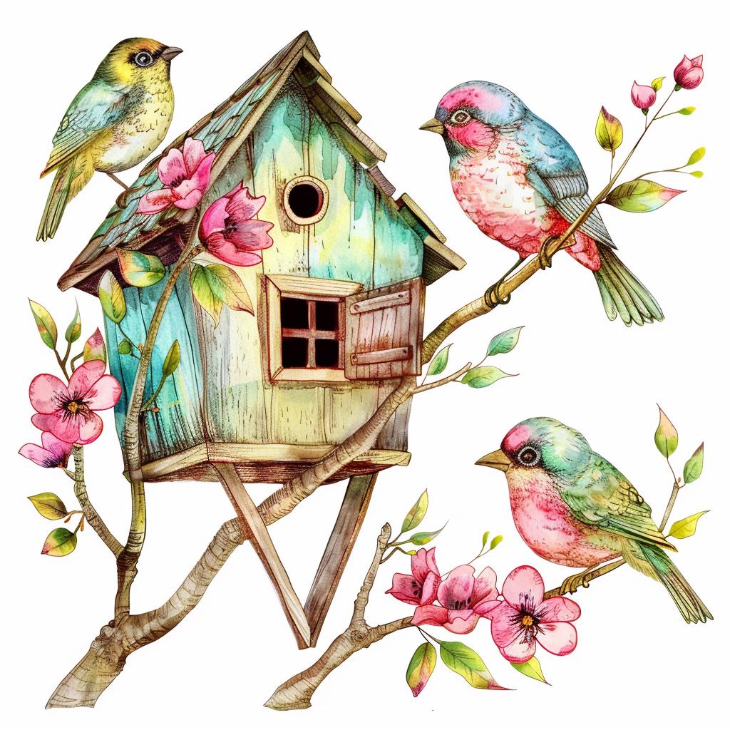 16 Birdhouse Clipart, Watercolor Bird House Clip Art, Printable High ...