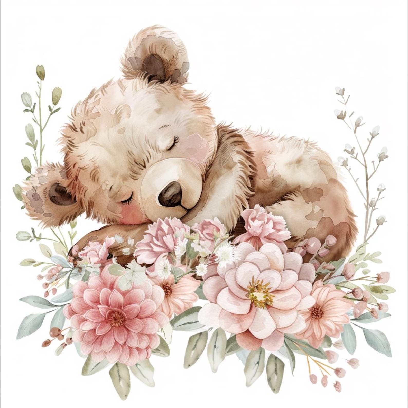 16 Sleeping Baby Bear Clipart, Watercolor Teddy Bear Clip Art ...