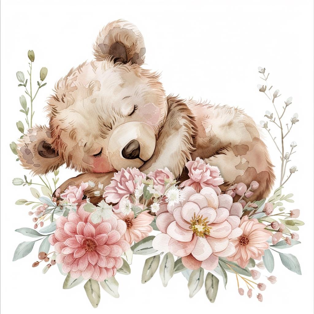 Sleeping Baby Bear Clipart: Watercolor Teddy Bear Art (digital Download ...