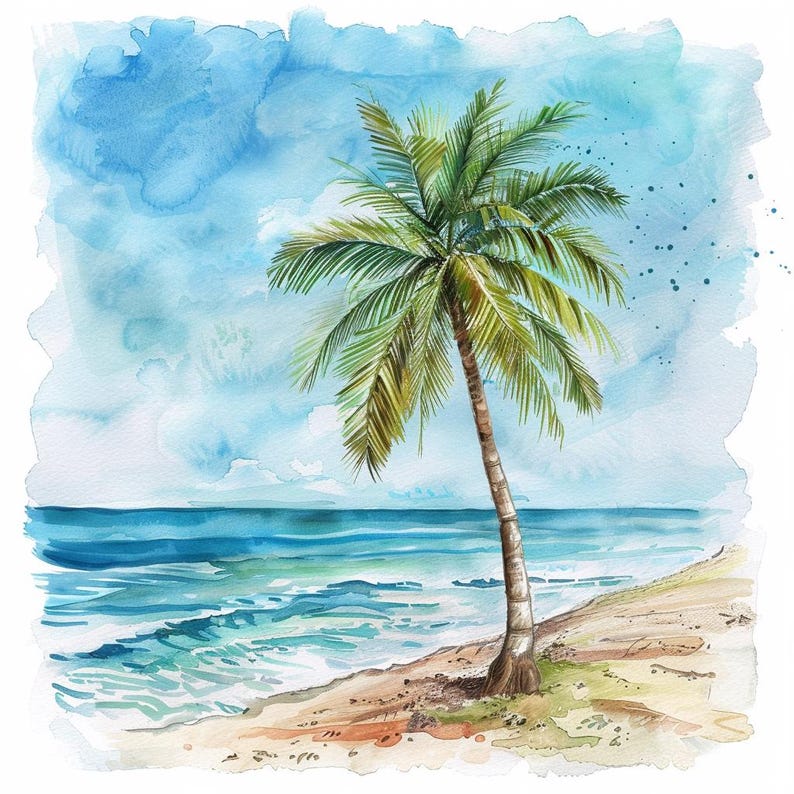 Watercolor Beach Palm Tree Clipart: Tropical Art, Junk Journals ...