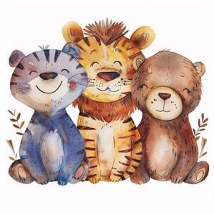 16 Animal Friends Clipart, Watercolor Lion Family Clip Art, Printable ...