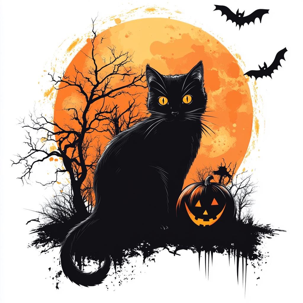 16 Halloween Cat Clipart, Watercolor Halloween Moon Clip Art, Printable ...