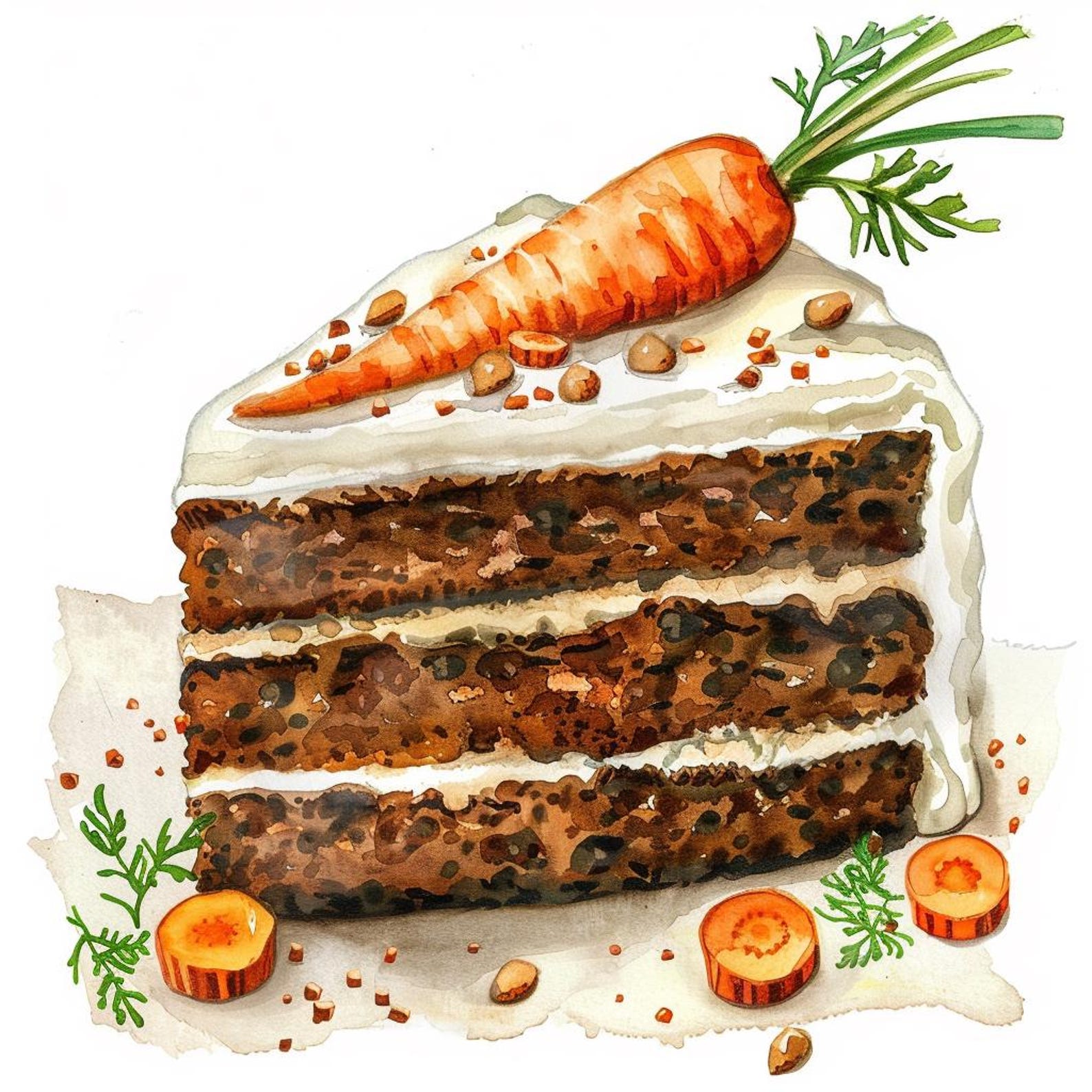 16 Carrot Cake Clipart, Watercolor Food Clip Art, Printable High ...