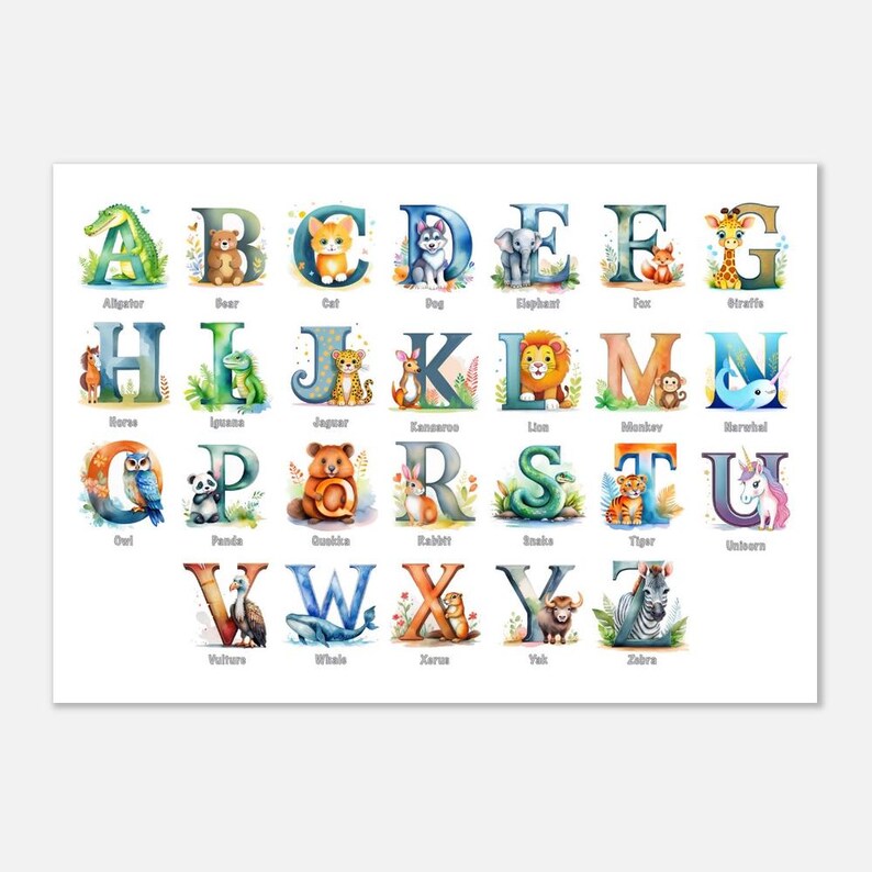 Animal ABC Alphabet Poster for Kids Educational Nursery Wall Art ...
