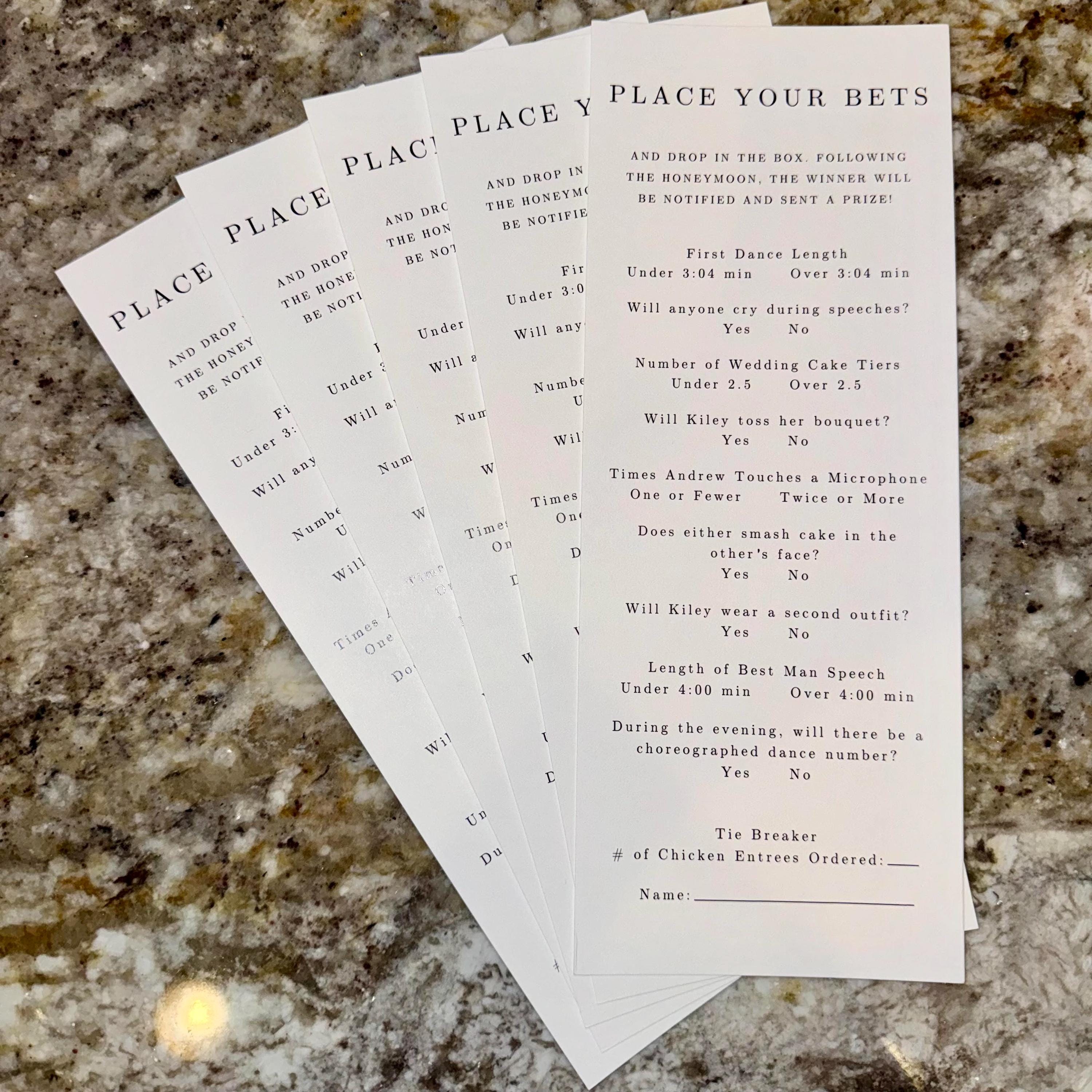 Traditional Place Your Bets Card Digital File (2 per Page) - Custom ...