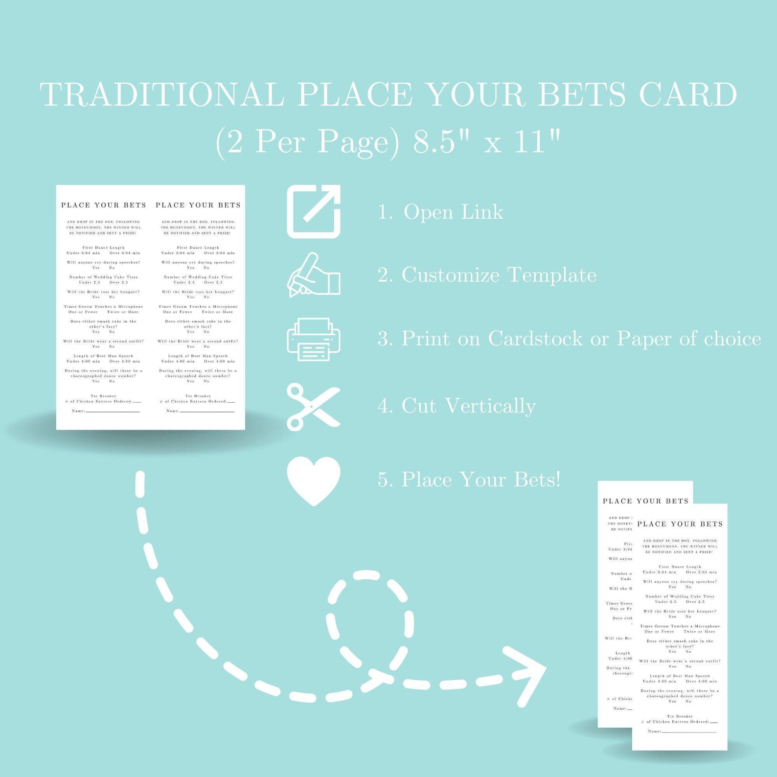 Traditional Place Your Bets Card Digital File (2 per Page) - Custom ...