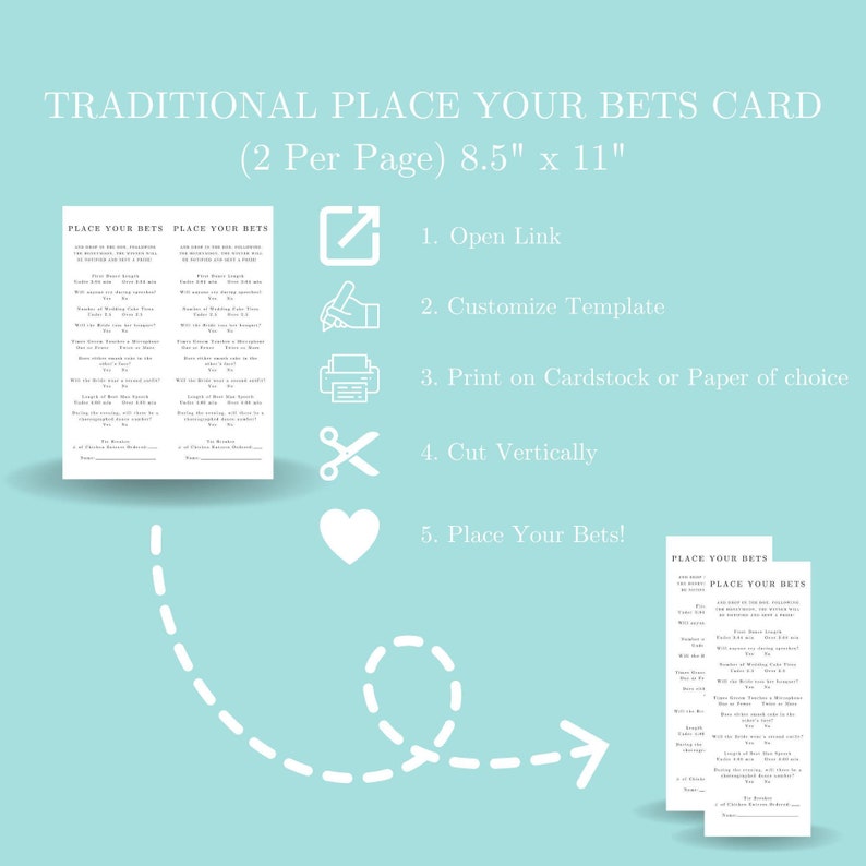 Traditional Place Your Bets Card Digital File (2 per Page) - Custom ...