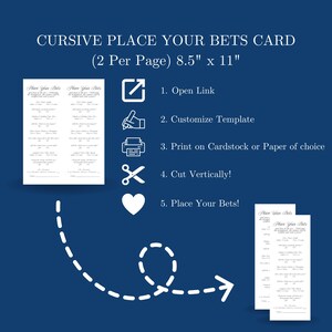 Elegant Place Your Bets Card Digital File (2 per Page) - Custom Wedding ...