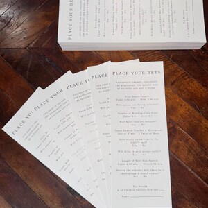 Traditional Place Your Bets Card - Custom Wedding Bet Card 4.25x11 ...