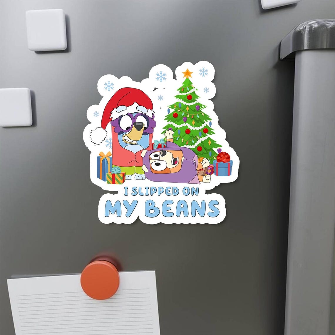 Bluey Family Christmas I Slipped My Bean Magnet, Blue Dog Fridge Magnet ...