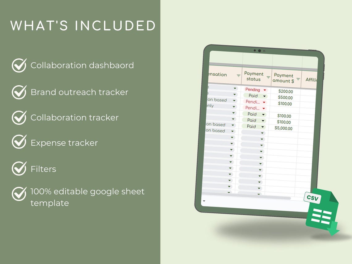 Influencer Collab Google Sheet Tracker, Spreadsheet Tracker for UGC ...