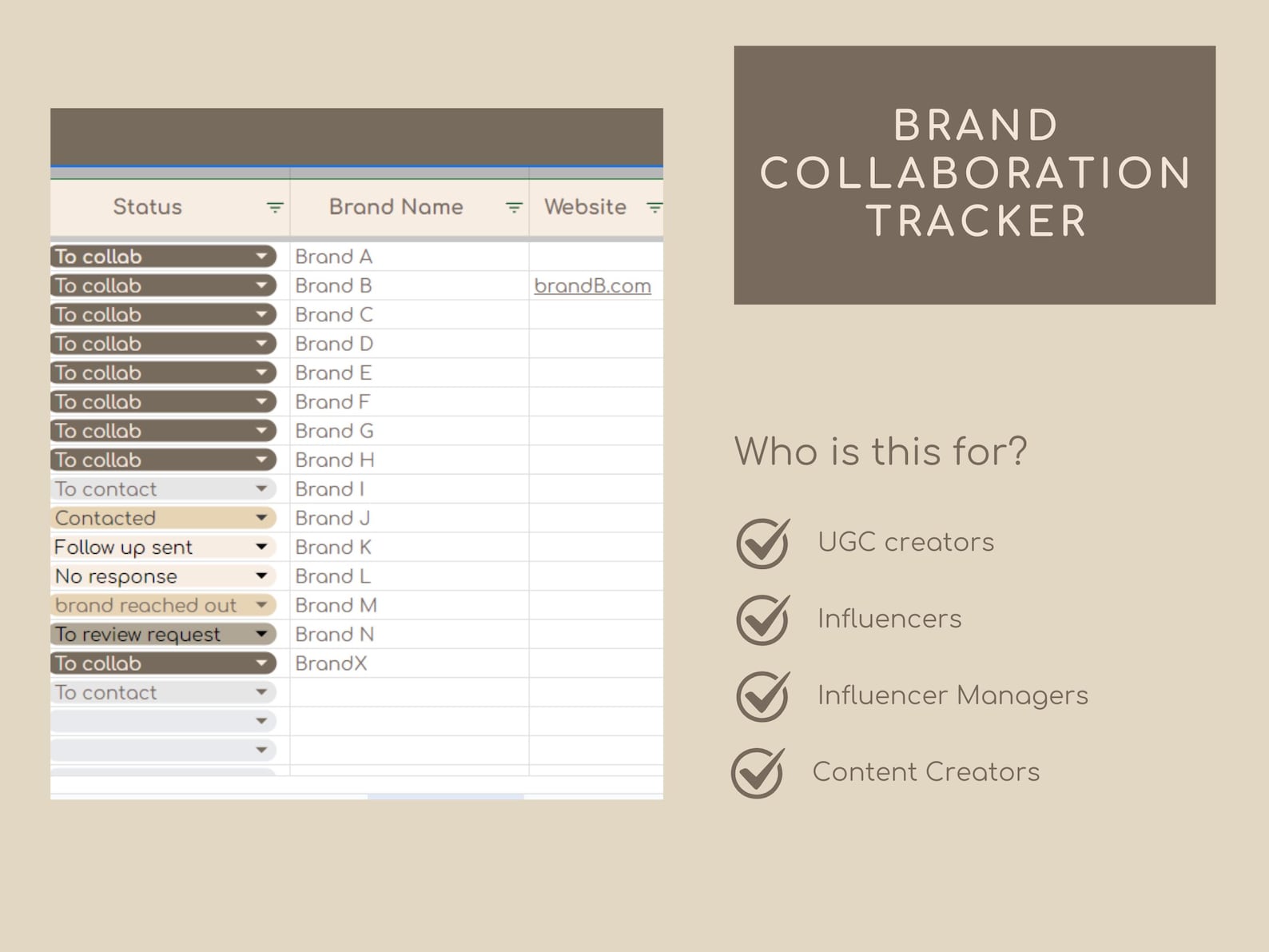 Influencer Collab Google Sheet Tracker, Spreadsheet Tracker for UGC ...