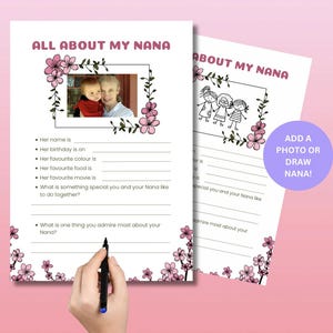 All About My Nana Printable Drawing Card for Kids, Nana Drawing ...