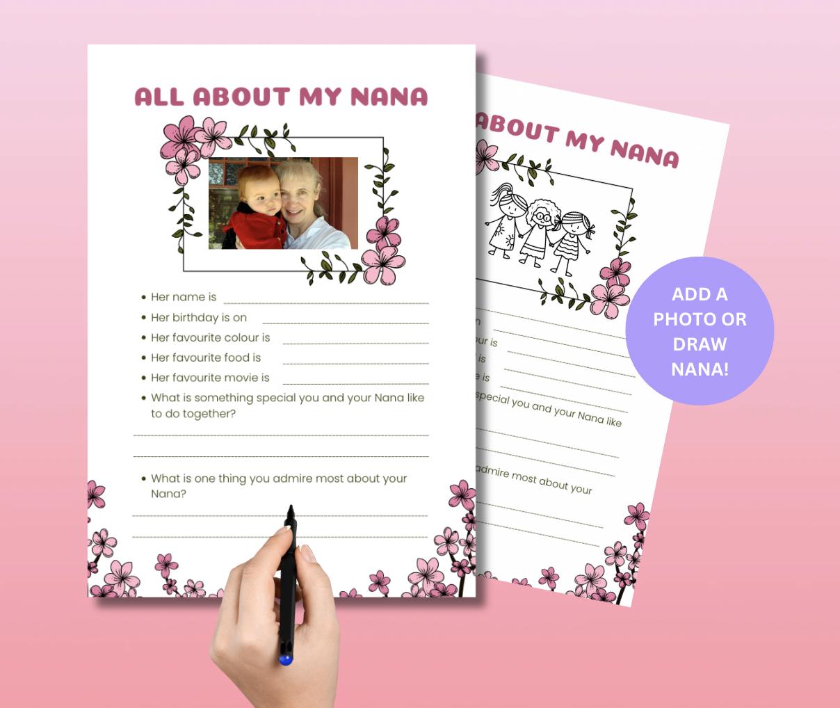 All About My Nana Printable Drawing Card for Kids, Nana Drawing ...