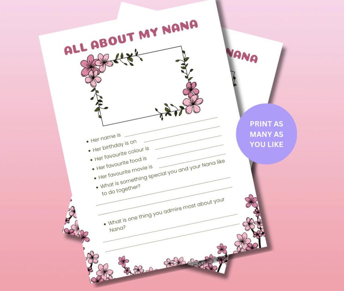 All About My Nana Printable Drawing Card for Kids, Nana Drawing ...