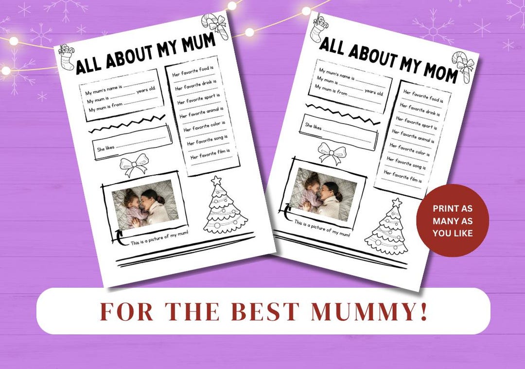 All About My Mom Mum Fill in the Blank Printable for Personalised ...