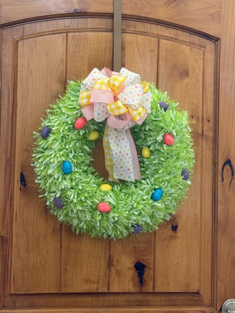 18" Easter Holiday Decor Front Door Wreath With Ribbon Accents - Etsy