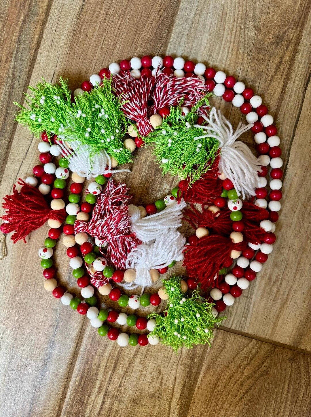 Extra Long Mean Elf Christmas Garland With Green Tree Tassels & Beads ...