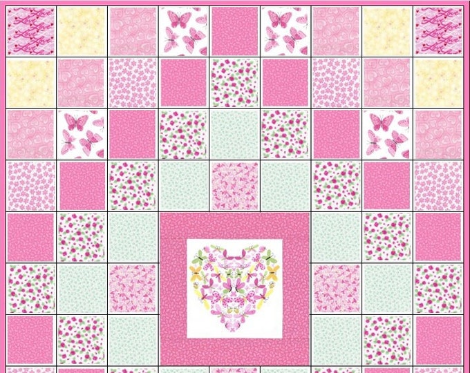 Love is in the Air~little Girl Precut Quilt Kit~pink, Green With a ...