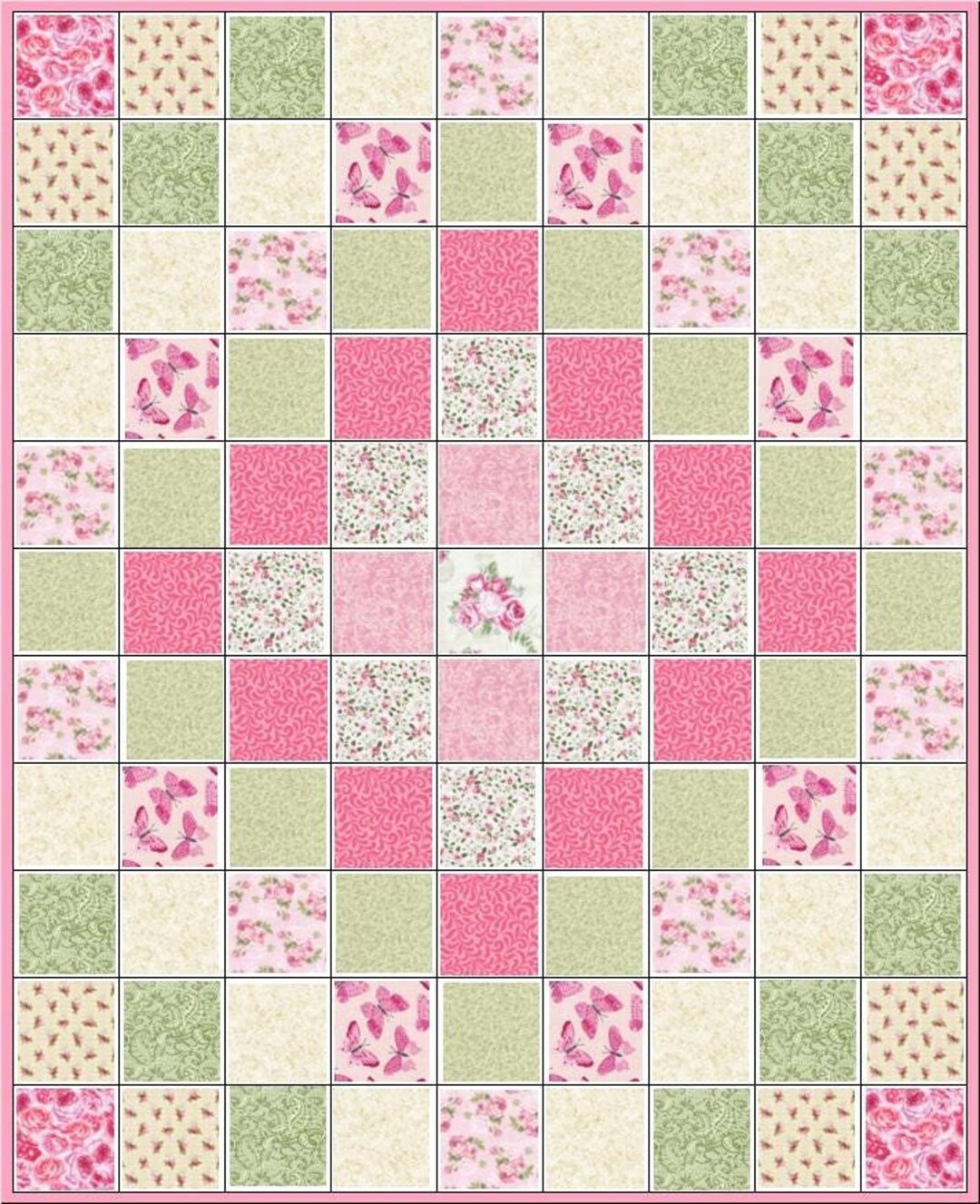 Rambling Rose~precut Quilt Kit~pink Rose Green & Cream~fabric~qk#788 - Etsy