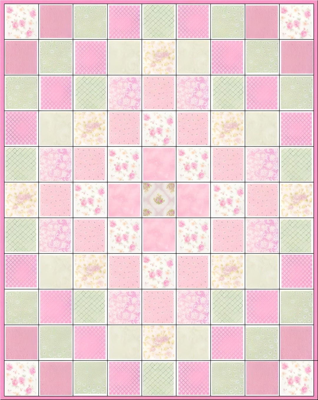 Simply Sweet~precut Quilt Kit~pink and Green~roses~rosebuds~paisley ...