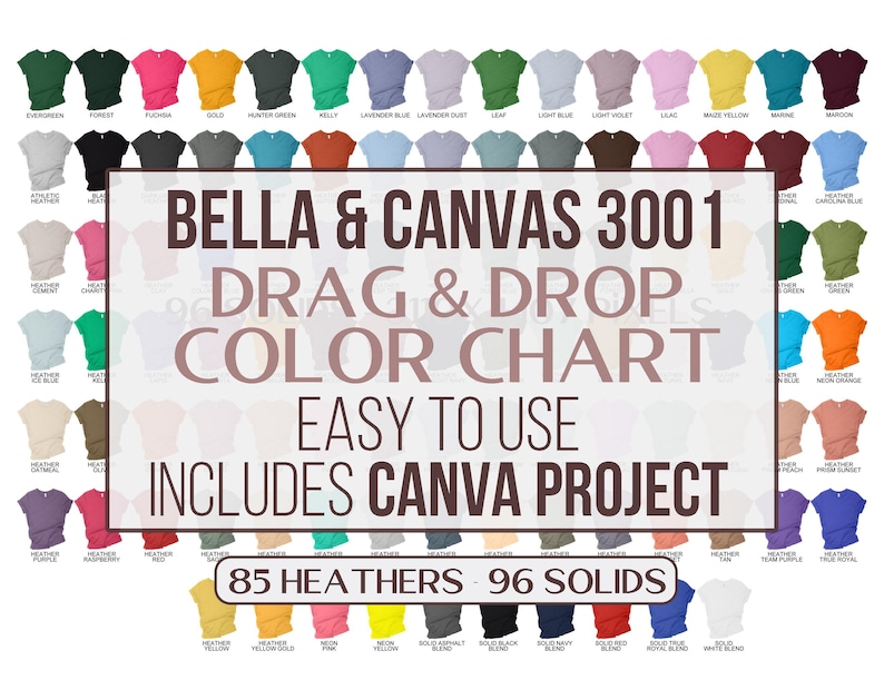 Bella Canvas 3001 Color Chart: T-shirt Mockup Templates (digital ...