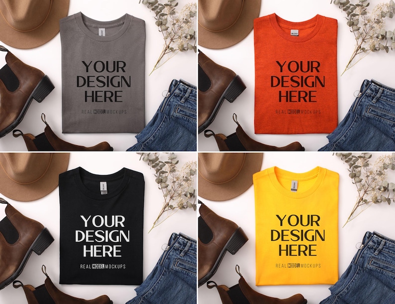 Gildan 5000 Mockup Bundle Flat Lay Mockups | Tshirt Mock up Bundle ...