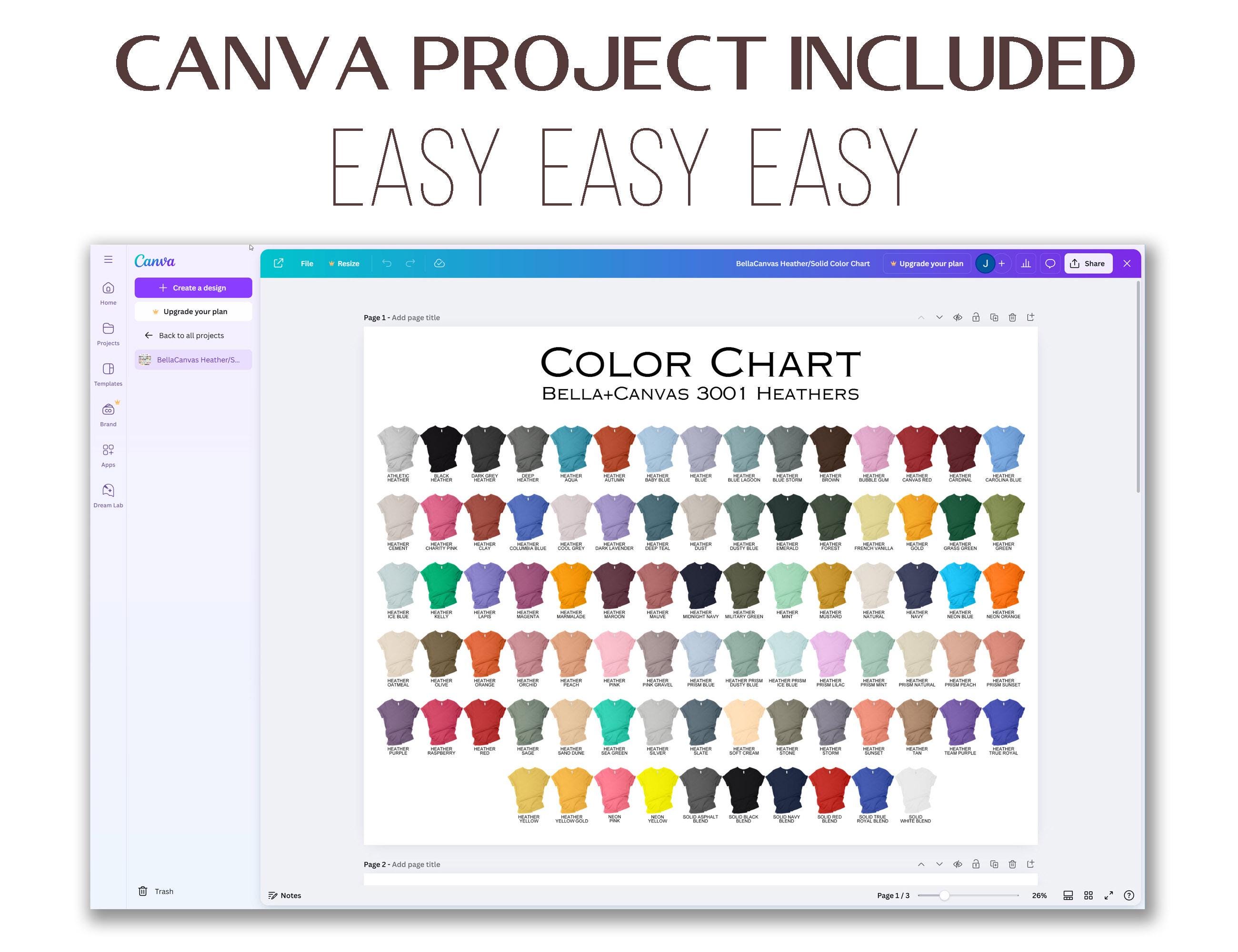 Bella Canvas 3001 Color Chart: T-shirt Mockup Templates (digital ...