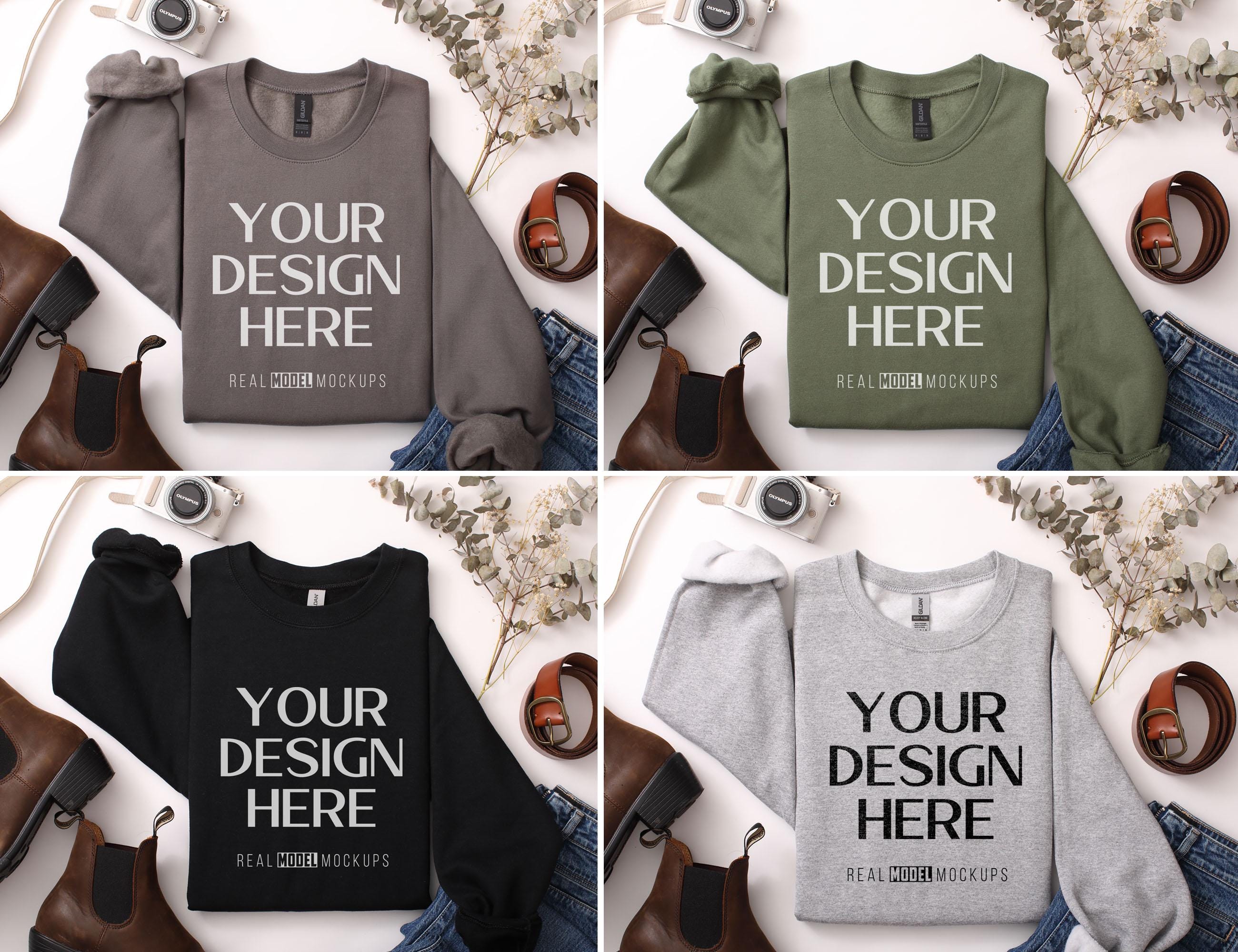 Gildan 18000 Mockup Bundle Flat Lay Mockups | Crewneck Mock up Bundle ...