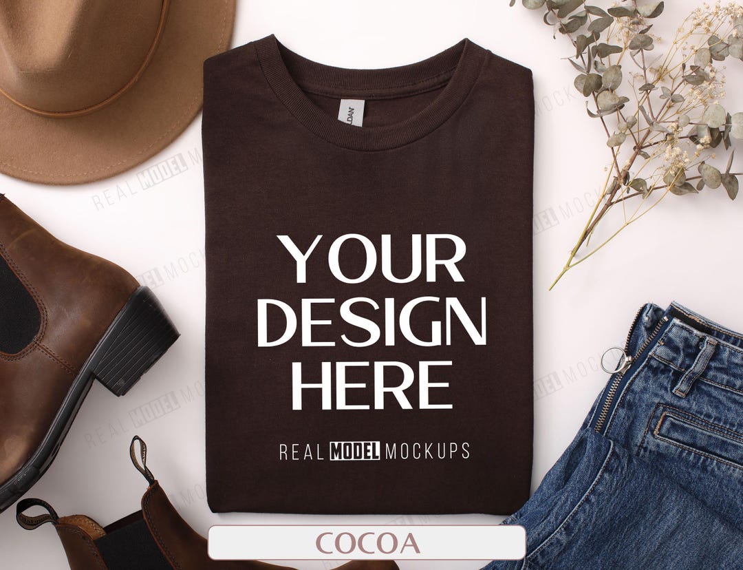 Gildan 5000 Flat Lay Mockup - Cocoa | Tshirt Mock Up, Casual Boho Flat ...