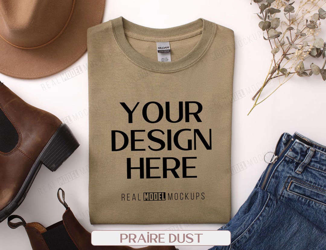 Gildan 5000 Flat Lay Mockup - Praire Dust | Tshirt Mock Up, Casual Boho ...