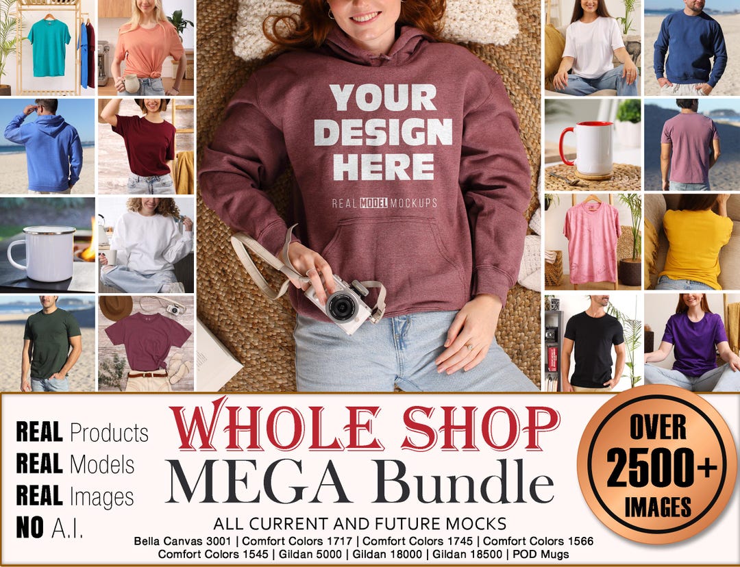 Whole Shop Mockup Bundle - Real Models NO AI Mocks Like Gildan 5000 ...
