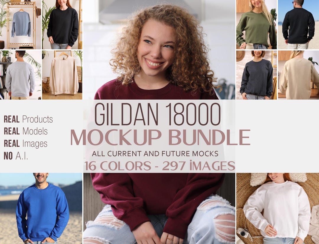 Gildan 18000 Mockup Bundle | Oversized G18000 Crewneck Sweatshirt Shop ...
