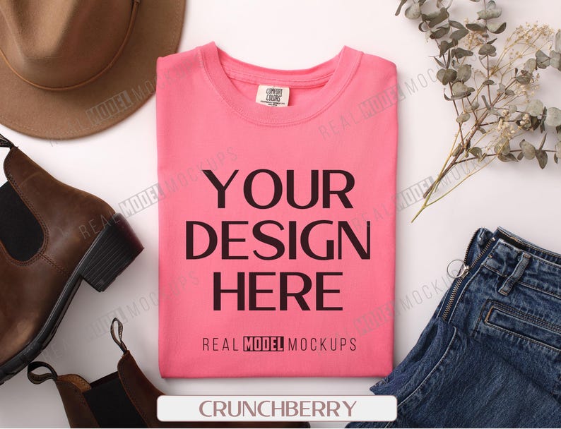 Comfort Colors 1717 T-shirt Mockup: Crunchberry Flat Lay - Etsy