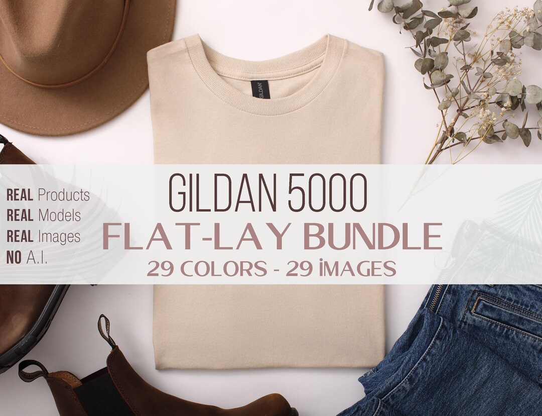 Gildan 5000 Mockup Bundle Flat Lay Mockups | Tshirt Mock up Bundle ...