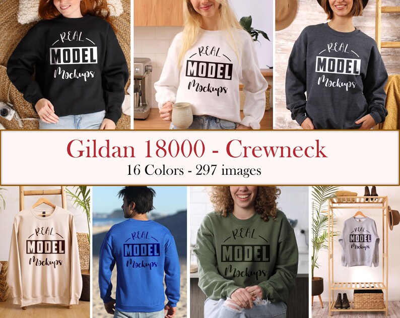 Gildan 18000 Real Model Mega Mockup Crewneck Bundle Real Shirt Mockups ...