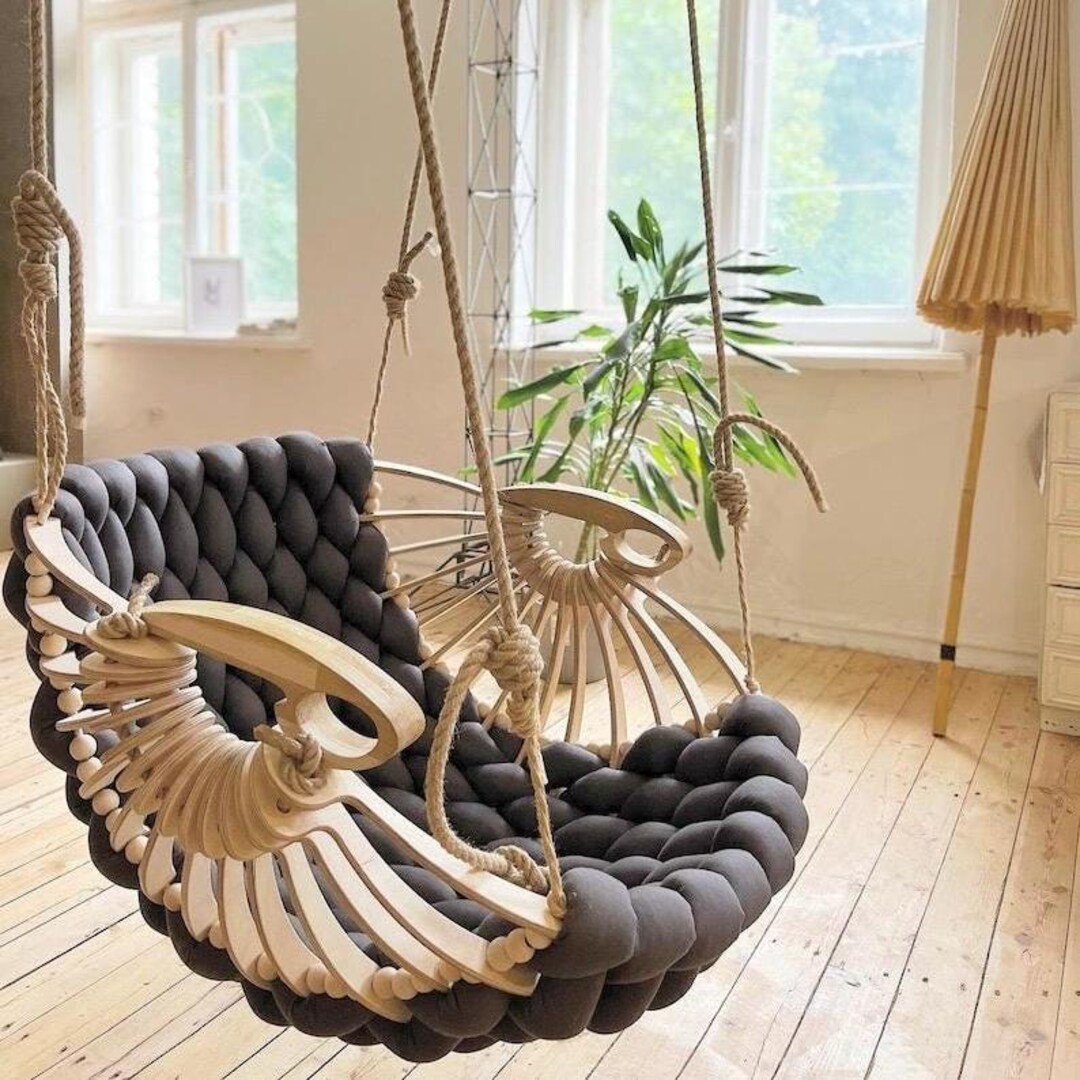 Handcrafted Wooden Indoor Hammock Swing Chair for Adults & Kids ...