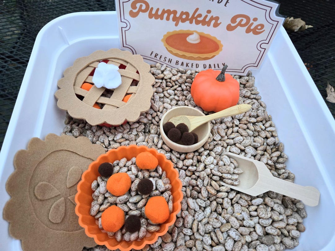 Pumpkin Pie Sensory Bin Kit – Fall Pretend Play - Montessori - Sensory ...