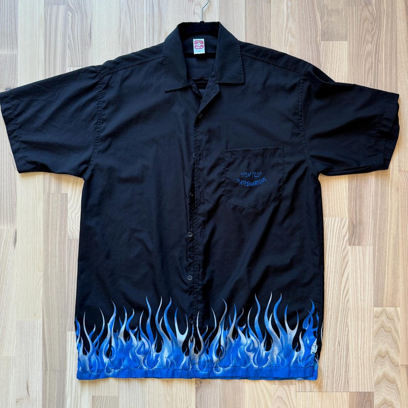 Vintage 1990s Blue Flame T-shirt Flame Print Graphics / Sk8 Style ...