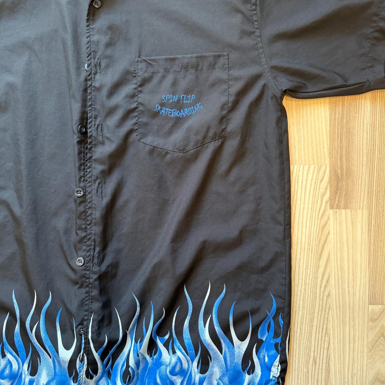 Vintage 1990s Blue Flame T-shirt Flame Print Graphics / Sk8 Style ...